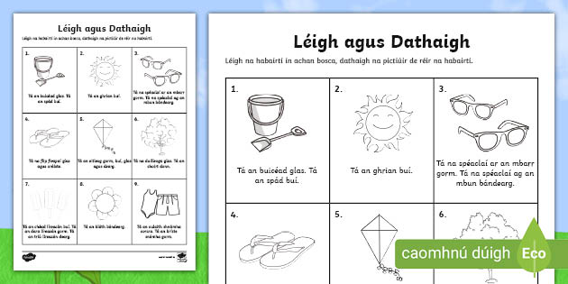 Summer Read and Colour Worksheet Gaeilge (teacher made)