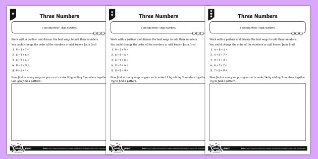 Three Numbers Differentiated Worksheets