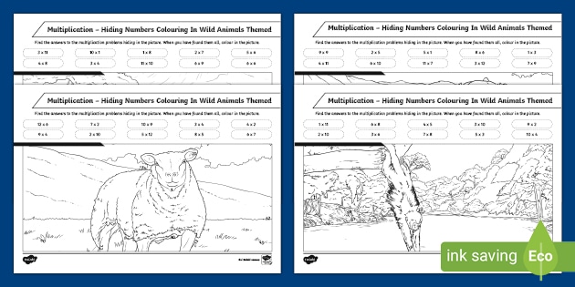 Multiplication – Hiding Numbers Colouring In Wild Animals Themed