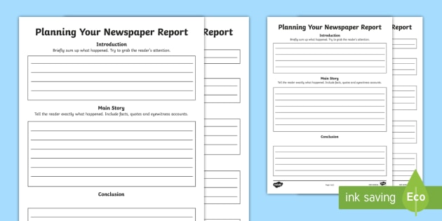 Newspaper Report Planning Worksheets