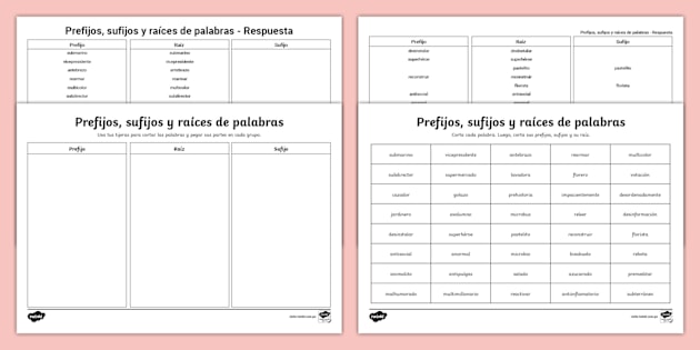 Hojas De Trabajo Con Palabras Con Raíces Latinas