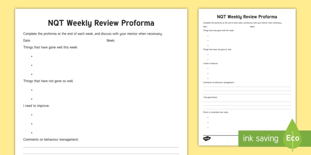 NQT Weekly Review Record (teacher made)