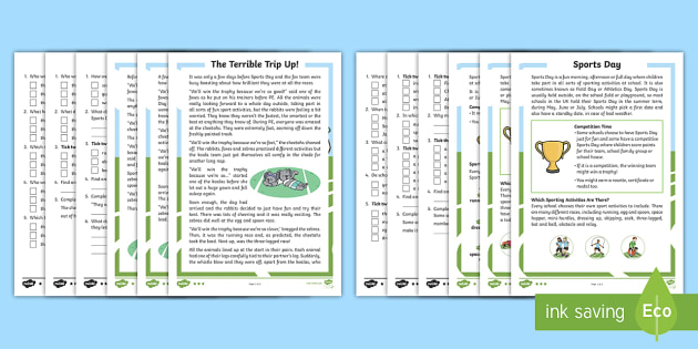 KS1 Sports Day Themed Differentiated Reading Comprehensions Activity Pack