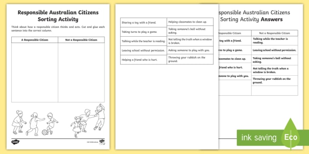 F-2 Responsible Australian Citizens Sorting Worksheet / Worksheet