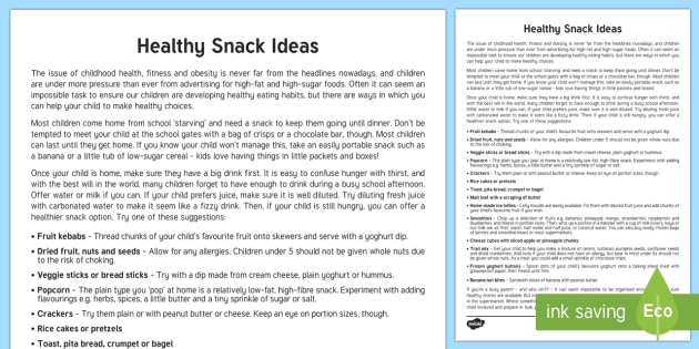 Healthy After School Snack Ideas Parent and Carer Information