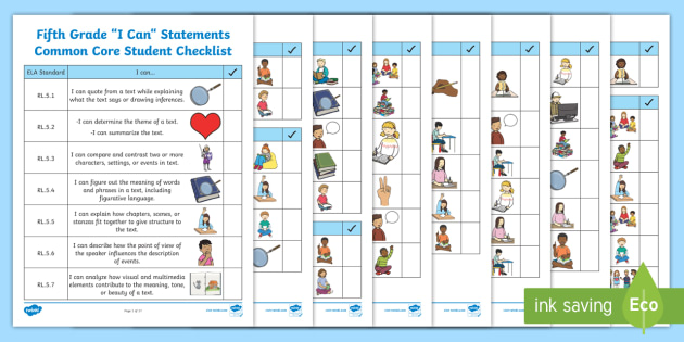 * NEW * Fifth Grade "I Can" Statements Common Core Student