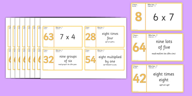 Loop Cards 6, 7, 8 and 9 Times Table Romanian Translation