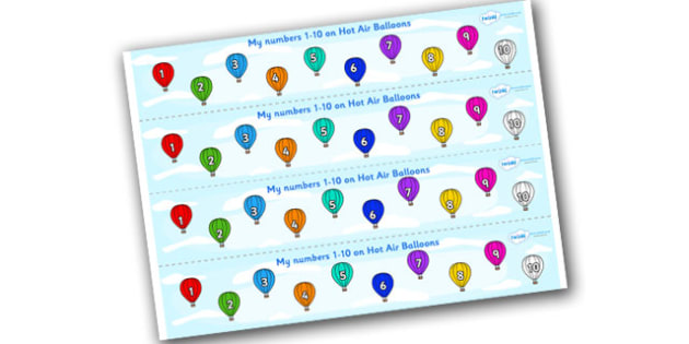 1-10 on Hot Air Balloons Number Strips (Teacher-Made)