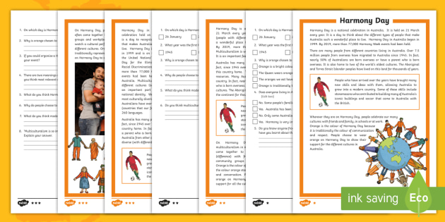 Harmony Day Differentiated Reading Comprehension Activity