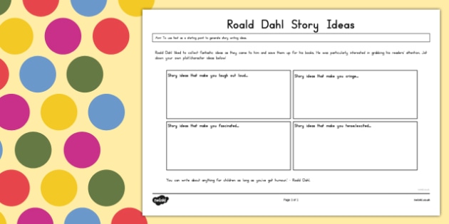 Roald Dahl Story Ideas Collection Worksheet