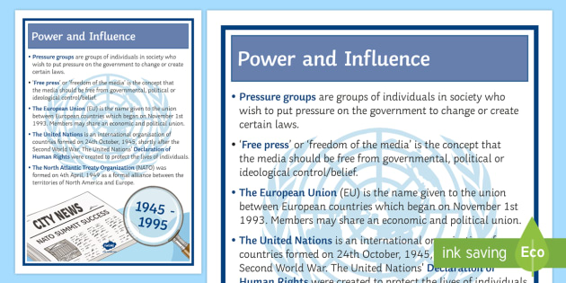 Humanities Display (Citizenship): Power and Influence A4 Display Poster
