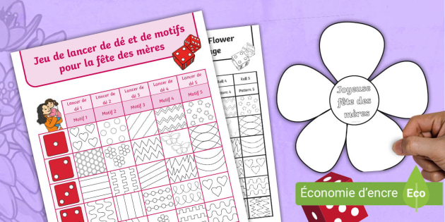 Jeu de lancer de dé et motifs pour la fête des mères