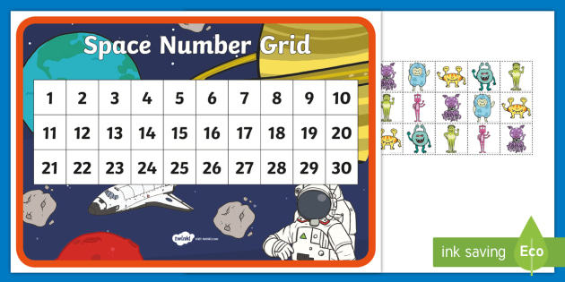 Space-Themed 1-30 Grid Square