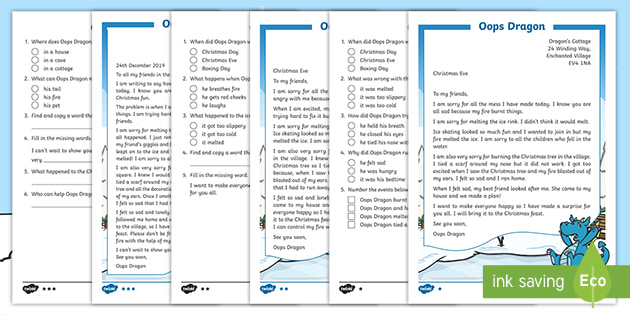Oops Dragon reading comprehension KS1 (teacher made)