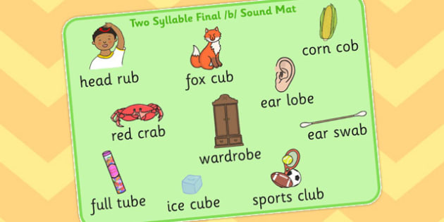 Two Syllable Final B Sound Word Mat