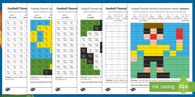 5-6 Football Themed Mental Calculations Maths Mosaic Worksheets