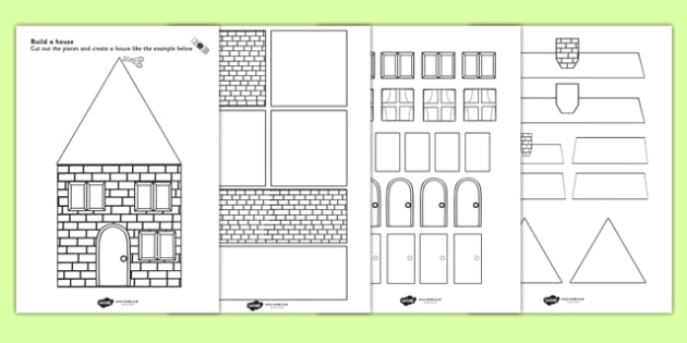 Houses and Homes Build a House Using Shapes Black and White Activity