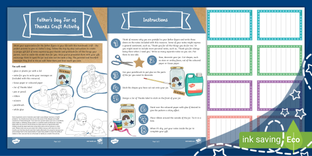 Father's Day Jar of Thanks Craft Activity (teacher made)