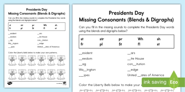 Presidents Day Missing Consonants Worksheet | Twinkl
