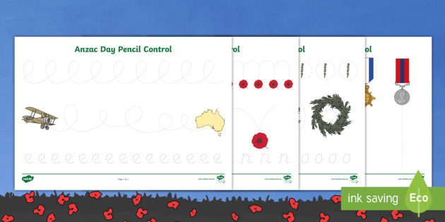 Anzac Day Tracing Skills Worksheets (teacher made)