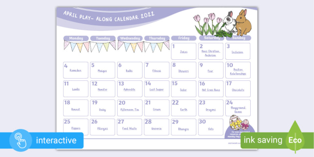 April Play-Along Calendar (2022) (teacher made)