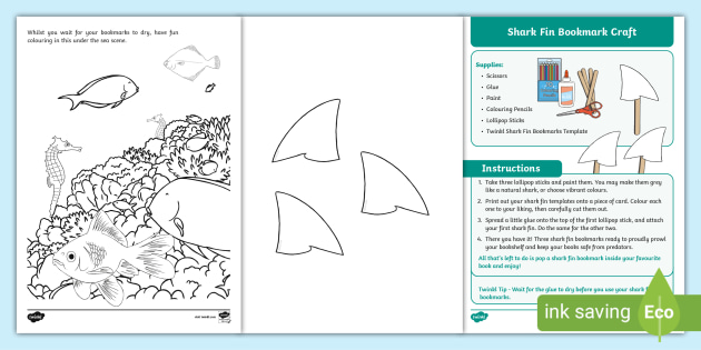 FREE! - Shark Fin Bookmark Craft (teacher made)