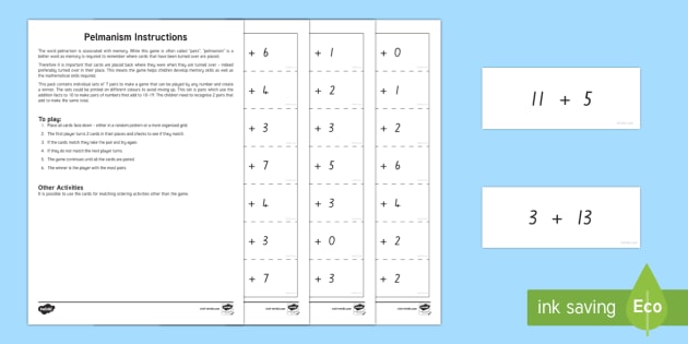 Memory Addition Facts Game