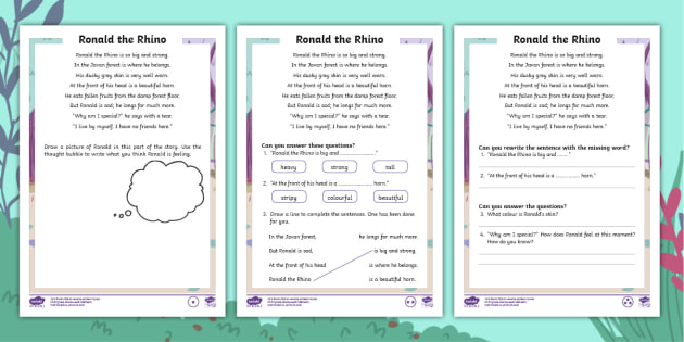 FREE! - Ronald the Rhino Differentiated Worksheet / Worksheets