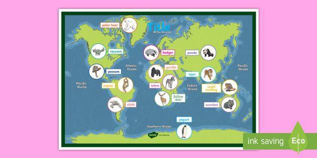 World Map Animal Habitat Display Poster Display Poster - World Map Animal