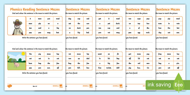 Phase 2 Phonics Reading Sentence Mazes (teacher made)
