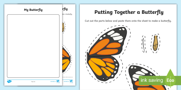 Butterfly Cut And Paste Trace And Color Cute Butterfly. Worksheet For