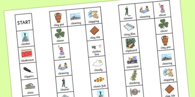 Two Syllable CL Board Game (teacher made)