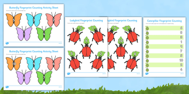 Minibeast Fingerprint Counting Worksheet / Worksheets Pack