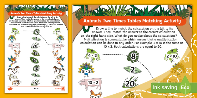 Two Times Table Animals Matching Activity