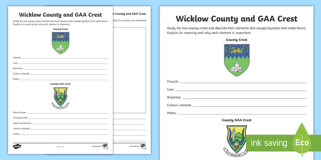 Wicklow County and GAA Crest Worksheet / Worksheet