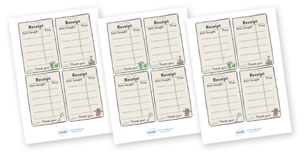 Role Play Receipts (Toy Shop) (teacher made)