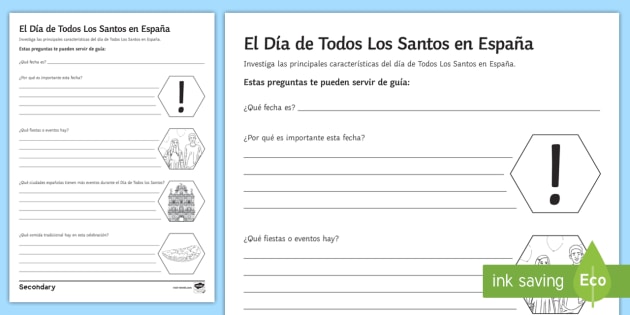 All Saints' Day Research Project Worksheet / Worksheet Spanish