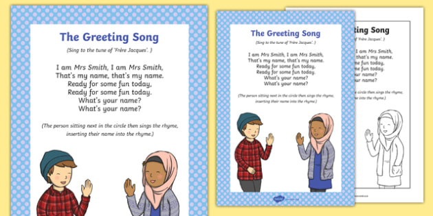 Greeting Song Rhyme Sheet (teacher made)