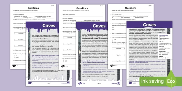 Caves Differentiated Reading Comprehension (teacher made)