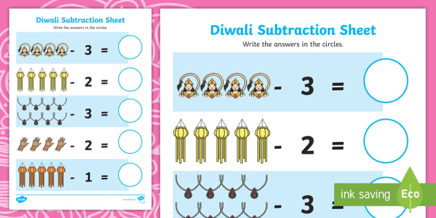 FREE! - Diwali Subtraction Worksheet (teacher made)