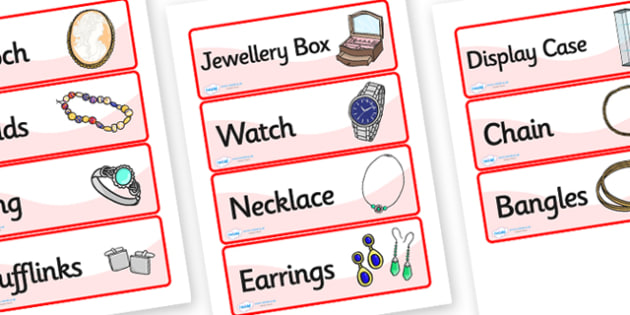 Jewellery Shop Role Play Labels (teacher made)
