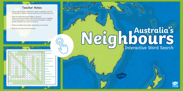Australia's Neighbours Interactive Word Search