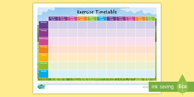 Staff Wellbeing Exercise Timetable (teacher made)
