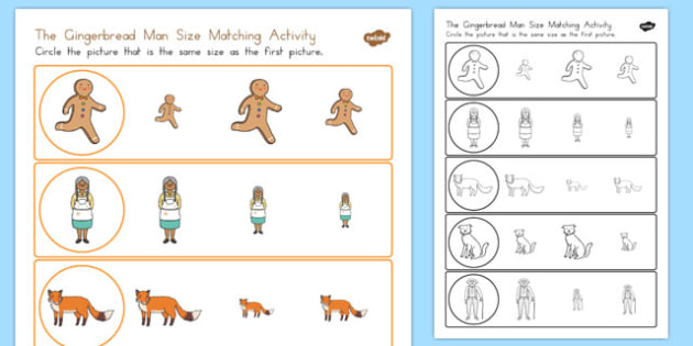 The Gingerbread Man Size Matching Worksheet