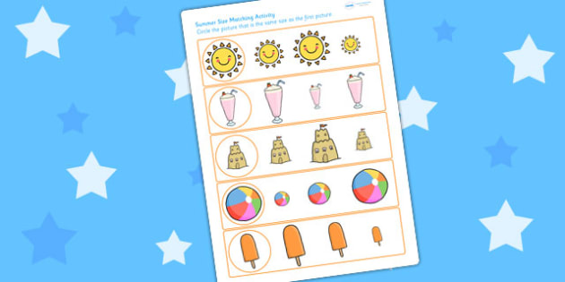Summer Differentiated Size Matching Worksheet