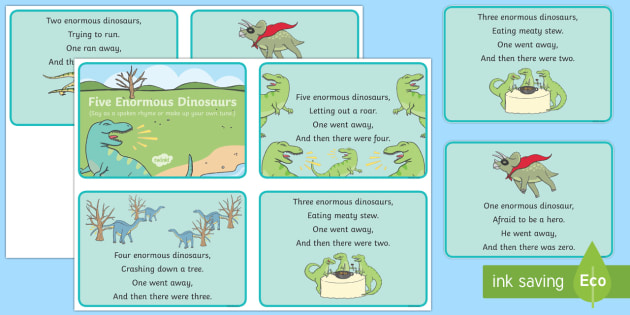 Five Enormous Dinosaurs Counting Song Sequencing Cards - counting