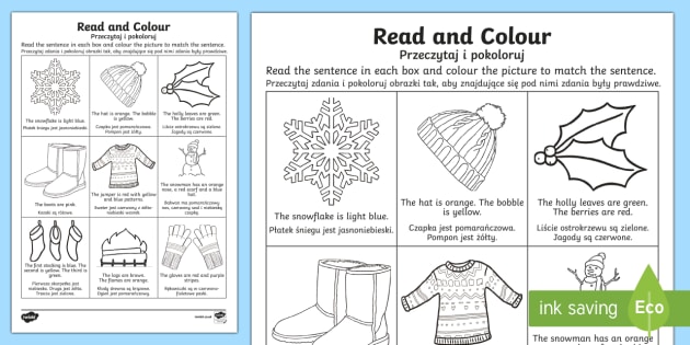 Winter Read and Colour Worksheet / Worksheet English/Polish - Winter ...
