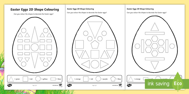 👉 Colouring 2D Shapes on Easter Eggs Worksheets