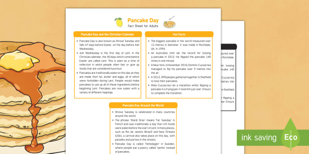Pancake Day Fact Sheet for Adults | Pancake Day | Parents
