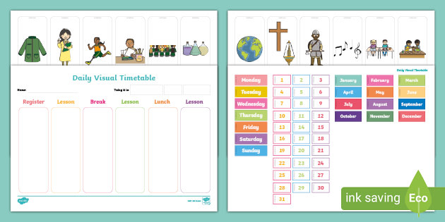Daily Visual Timetable Self-Regulation Worksheet